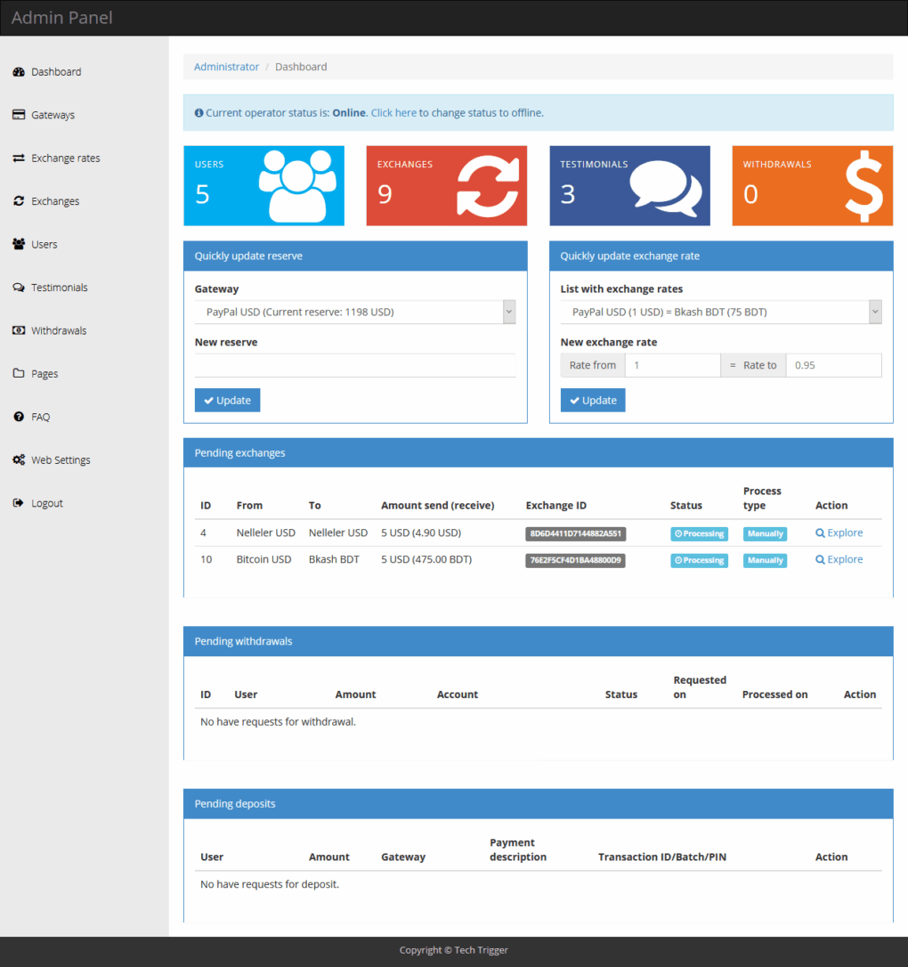(Basic Demo) Dollar Buy Sell PHP Script Or Money Exchanger