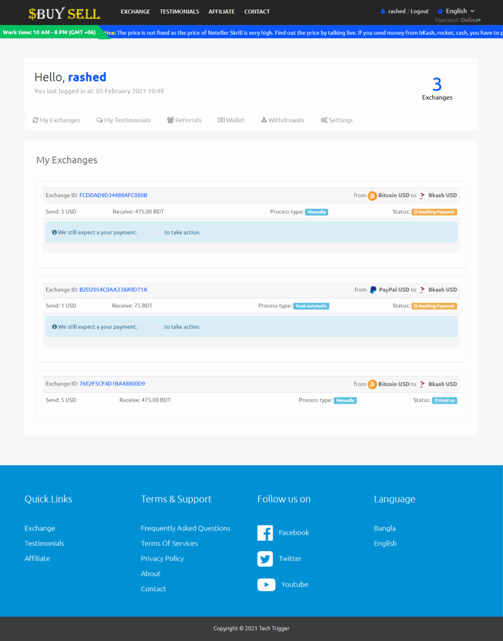 (Basic Demo) Dollar Buy Sell PHP Script Or Money Exchanger