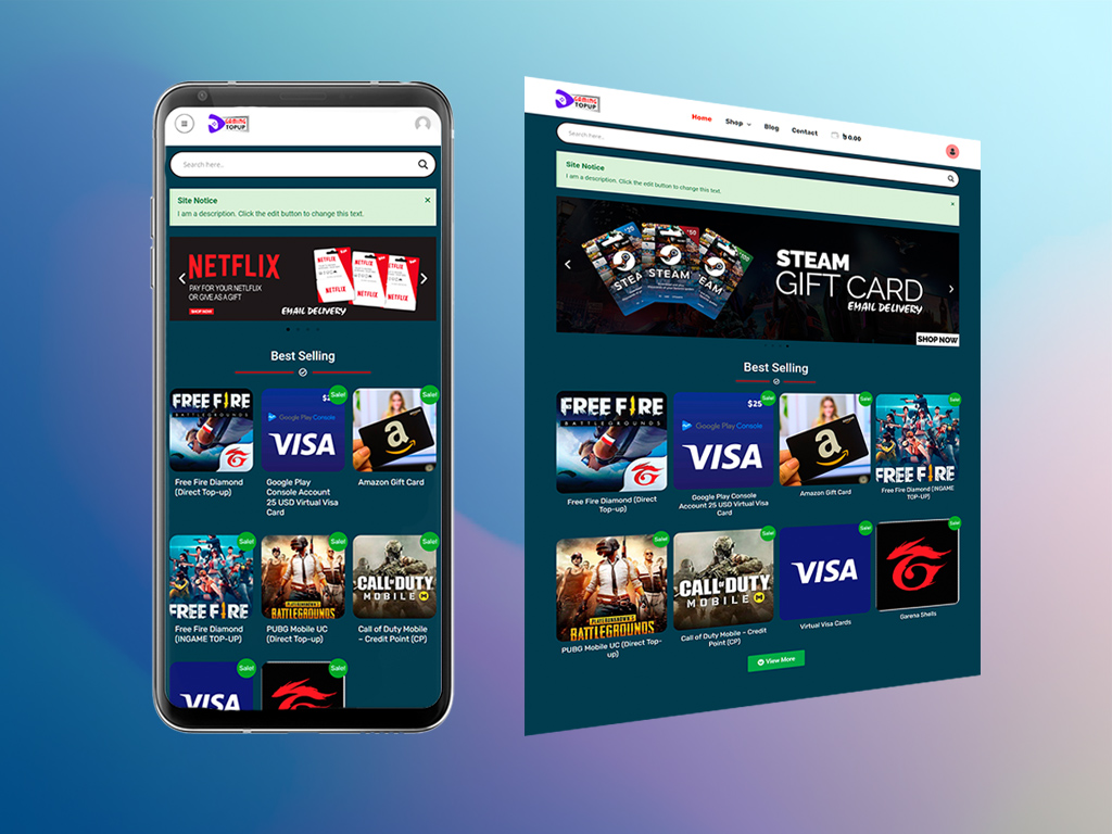 (Demo-5) Games TopUp, Visa, Gift Card, Digital Product Selling Website Code